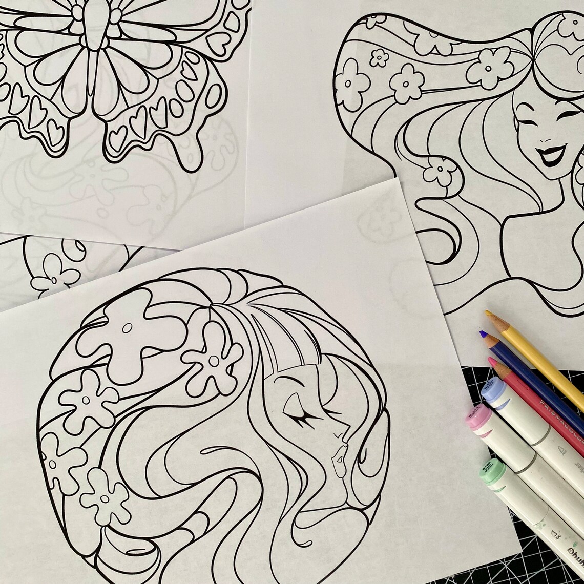 Digital Coloring Book Pages: in Bloom Floral-themed Hand-drawn ...