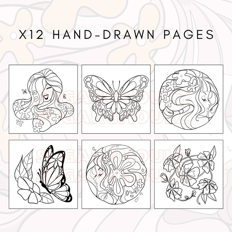 Digital Coloring Book Pages: in Bloom Floral-themed Hand-drawn ...