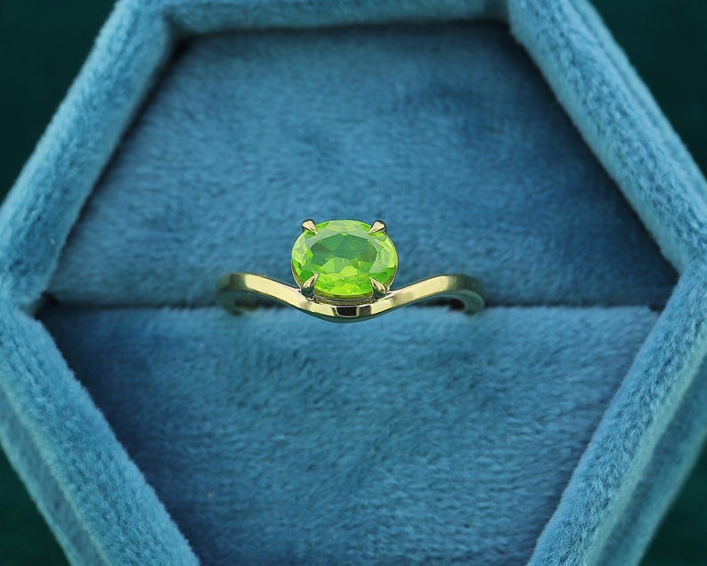 East West Oval Cut Birthstone Ring, Wavy Band Pinky Ring, 14K Solid ...