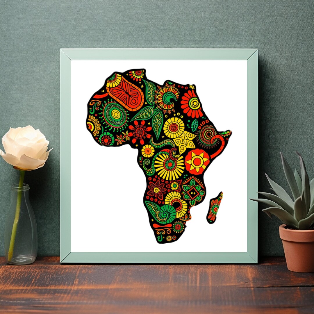 Vibrant African Continent Silhouette With Intricate Folk Art Patterns ...