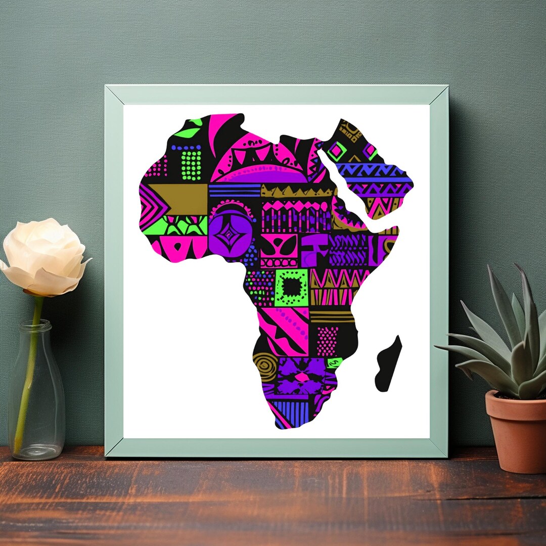 Vibrant African Continent Silhouette With Colorful Patterns - Digital ...