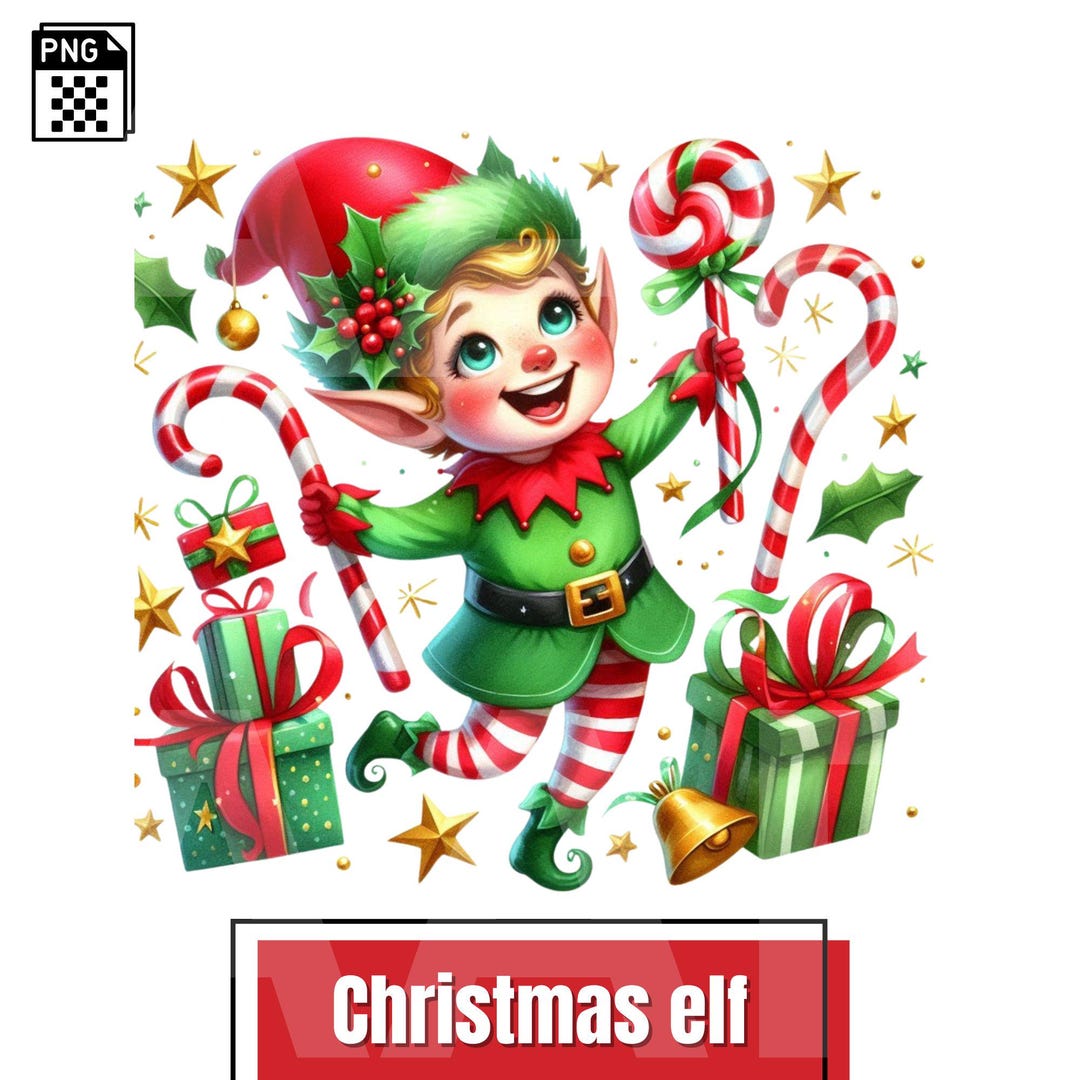 Christmas Elves Watercolor Clipart Printable Watercolor Clipart High ...