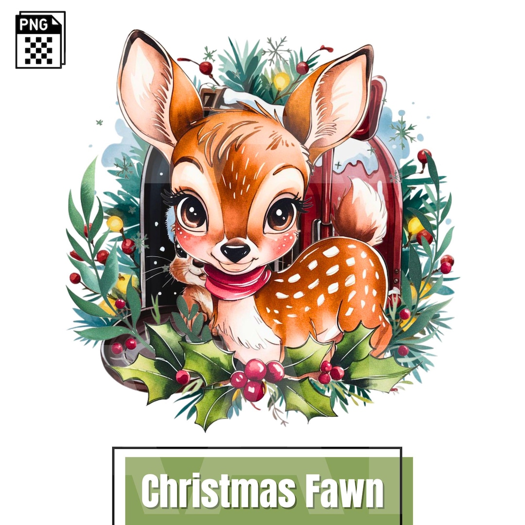 Christmas Fawn Clipart, Watercolor Fawn, Card Making, Boho Deer Jpgs ...
