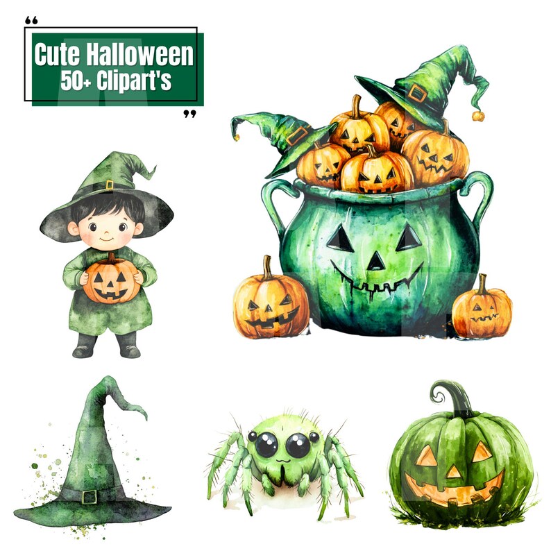 Watercolor Cute Halloween Clipart Bundle, Pastel Halloween Cute Clipart ...
