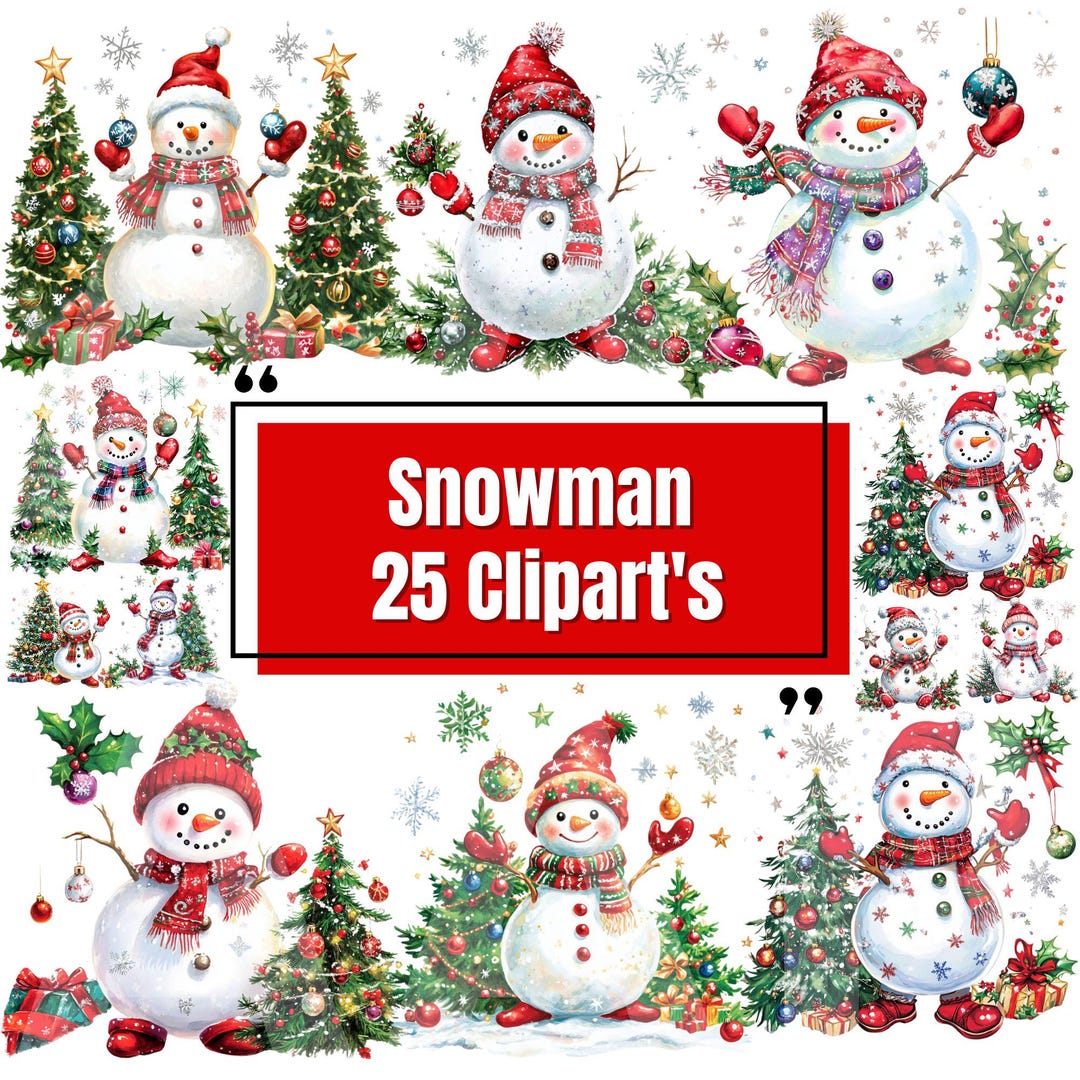 Snowman Clipart Bundle, Watercolor Christmas Snowman Bundle Clipart ...