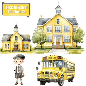 School Supplies Clipart Set, Retro School PNG, School Clipart Set ...