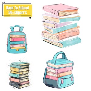 School Supplies Clipart Set, Retro School PNG, School Clipart Set ...