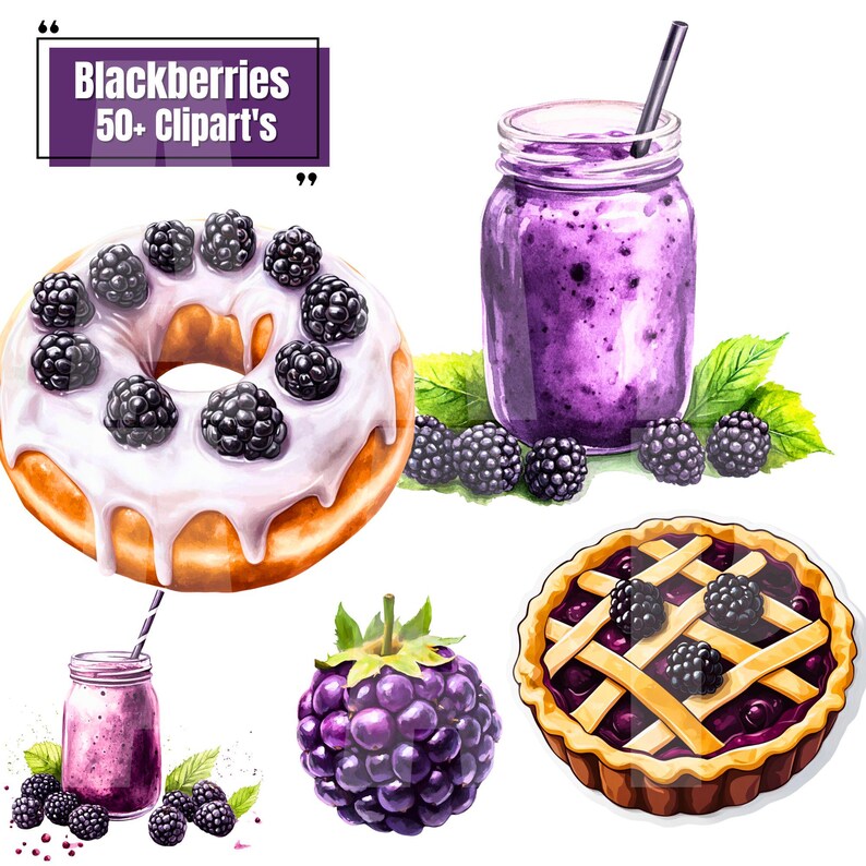 Blackberry Clipart Bundle Fruit Watercolor Blackberry Clip Art ...