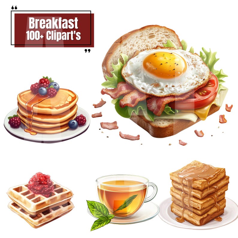 Breakfast Clipart Bundle PNG Food Illustration Coffee Pancake Brunch ...