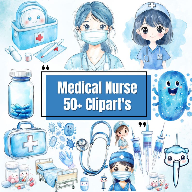 Nurse Clipart Bundle, Watercolor Medical Clipart Set, Healthcare ...