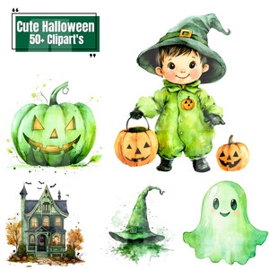 Watercolor Cute Halloween Clipart Bundle, Pastel Halloween Cute Clipart ...