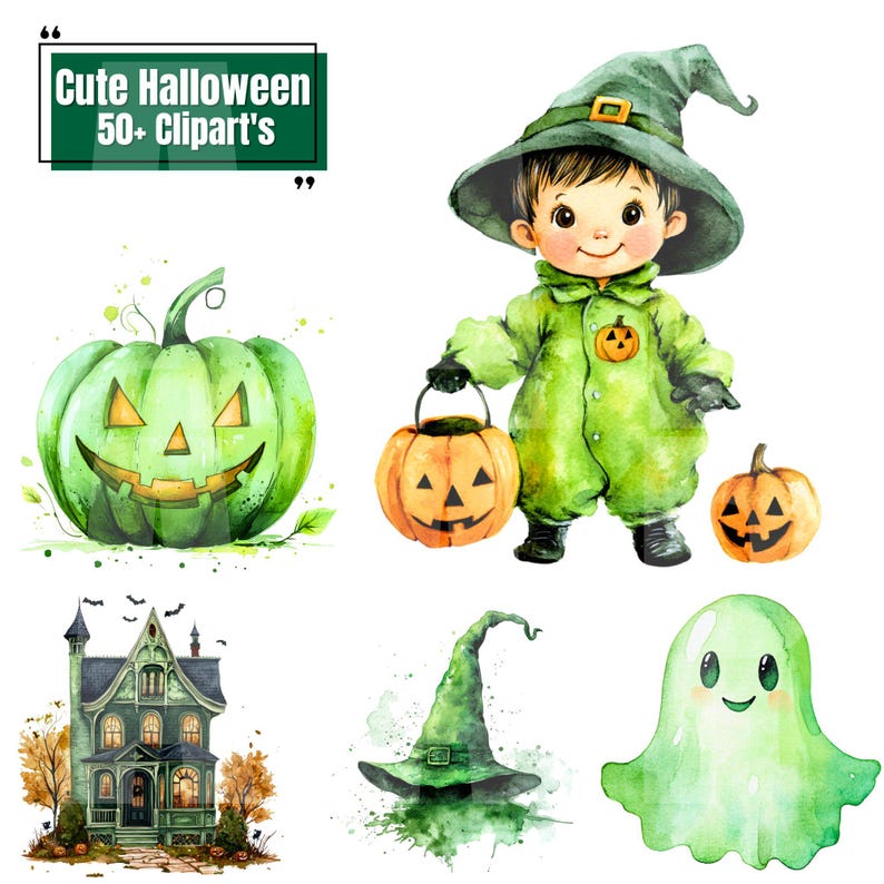 Watercolor Cute Halloween Clipart Bundle, Pastel Halloween Cute Clipart ...