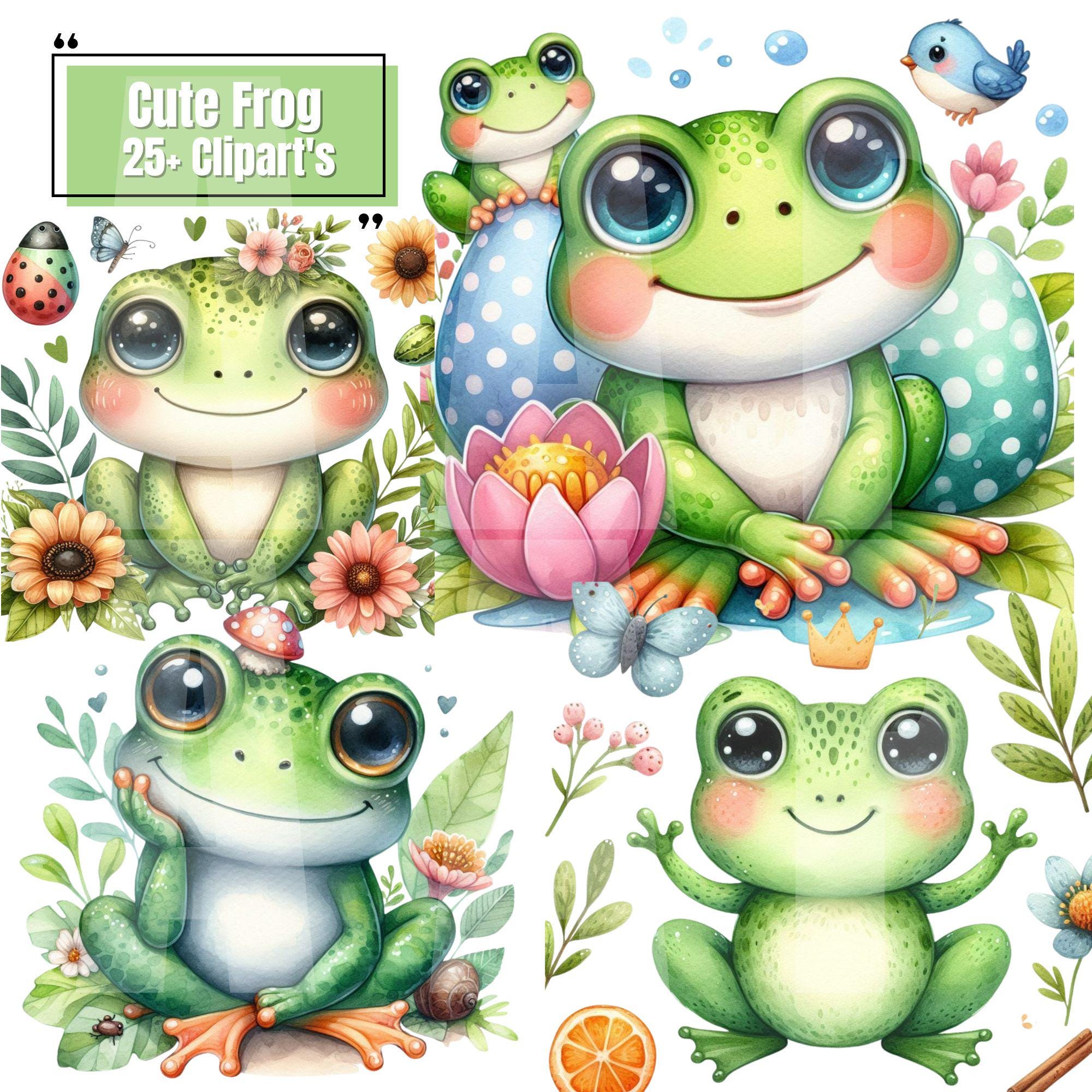 Cute Frogs Clipart Bundle, Watercolor Animals Clipart, Green Frogs ...