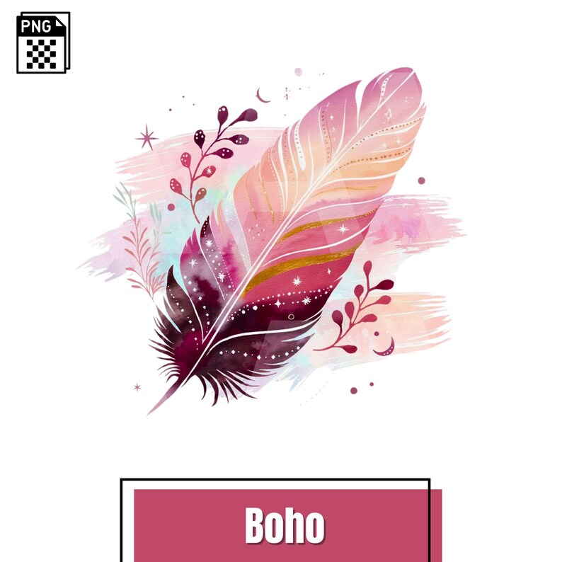 Feather Clipart Watercolor Feather PNG Boho Feathers Clipart Boho ...
