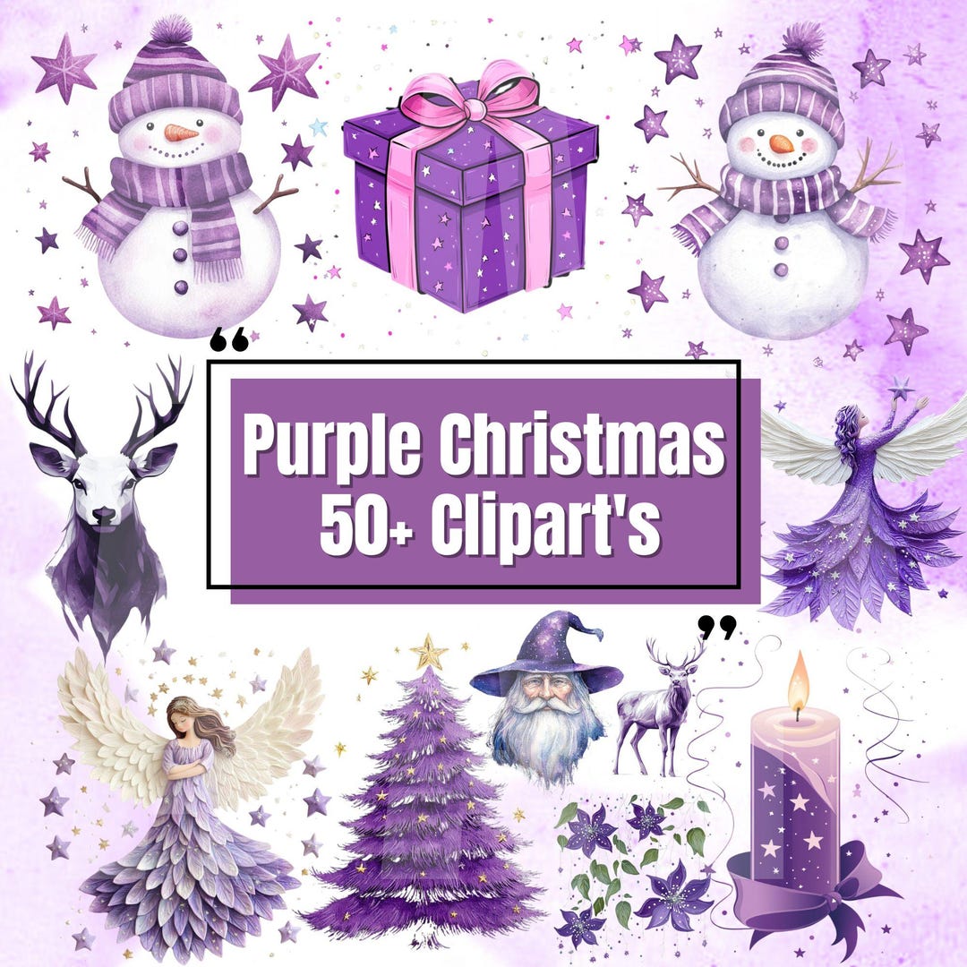 Purple Christmas Clipart Bundle, Purple Winter Clipart, Christmas PNG ...