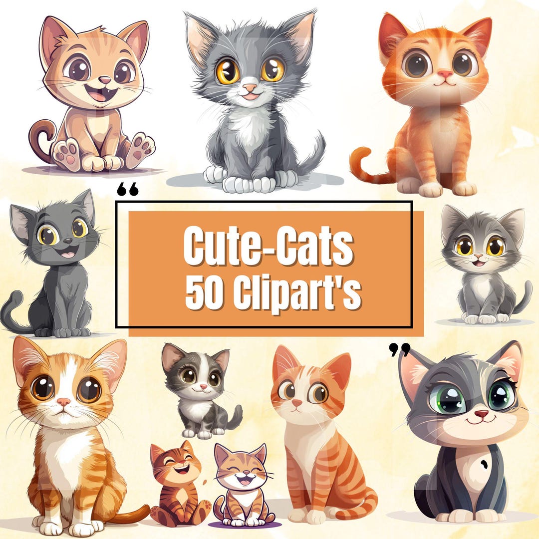 Cute Cats Clipart Bundle, Cartoon Cat Clip Art, High Quality Cat Lover ...