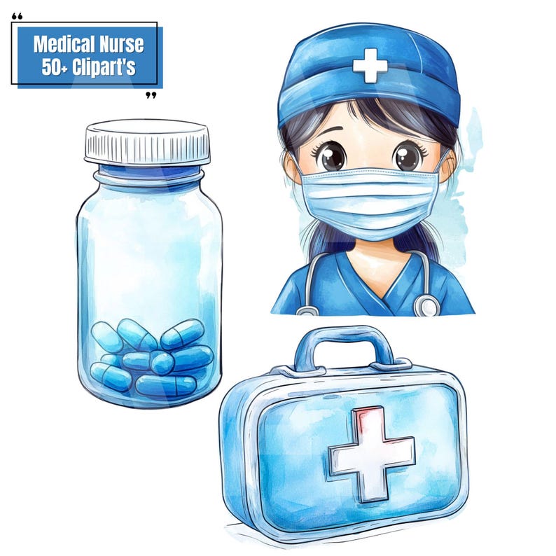Nurse Clipart Bundle, Watercolor Medical Clipart Set, Healthcare ...