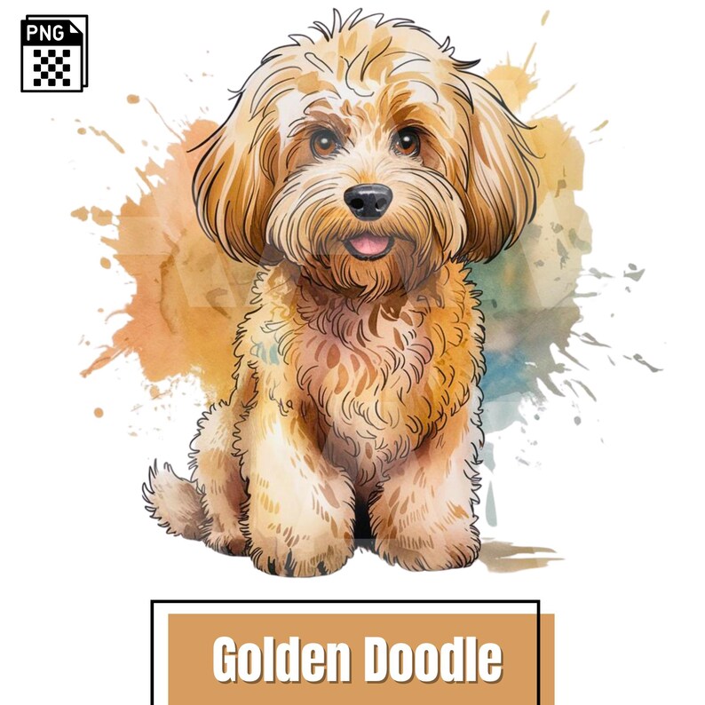 Goldendoodle Watercolor PNG, Groodle Printable Watercolor Dog Clipart ...