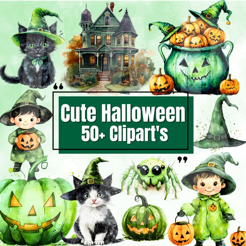 Watercolor Cute Halloween Clipart Bundle, Pastel Halloween Cute Clipart ...