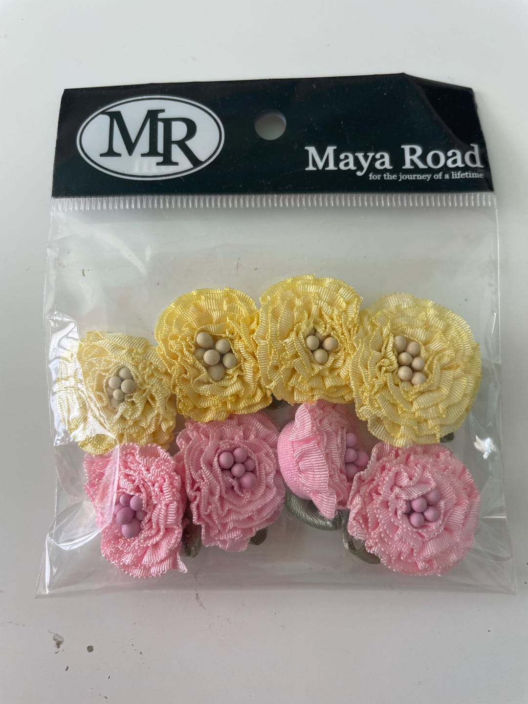 Maya Road - Ribbon Ruffle Blossoms Flowers Yellow and Pink Spring ...