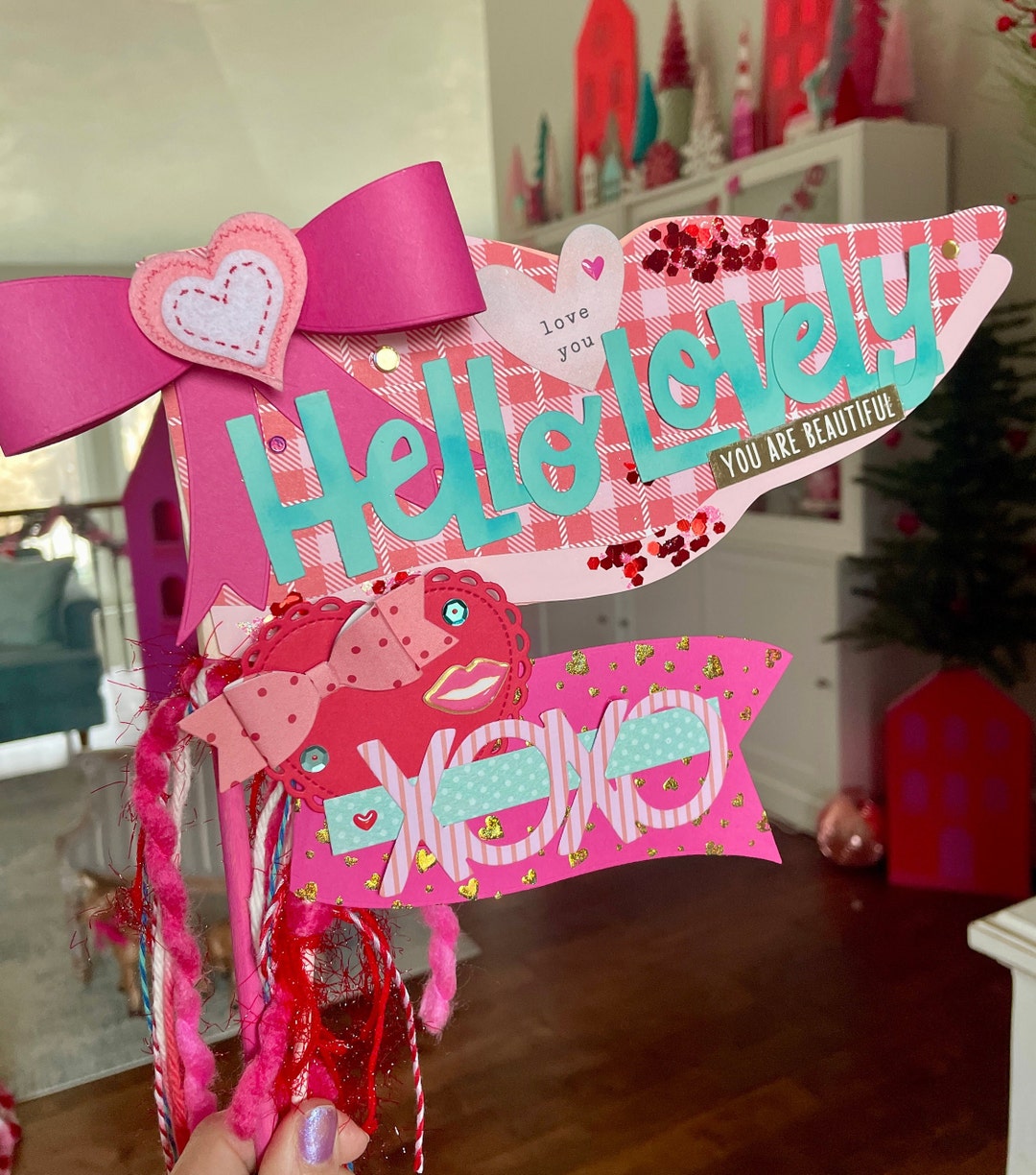 Handmade Set of Two Valentine Flags, Valentine Pennants, XOXO Flag ...