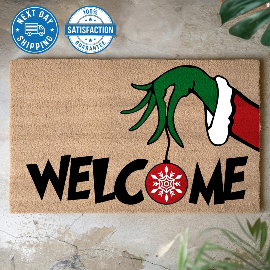 Welcome Grinch Welcome Mat, Funny Christmas Doormat, Grinchmas Doormat ...