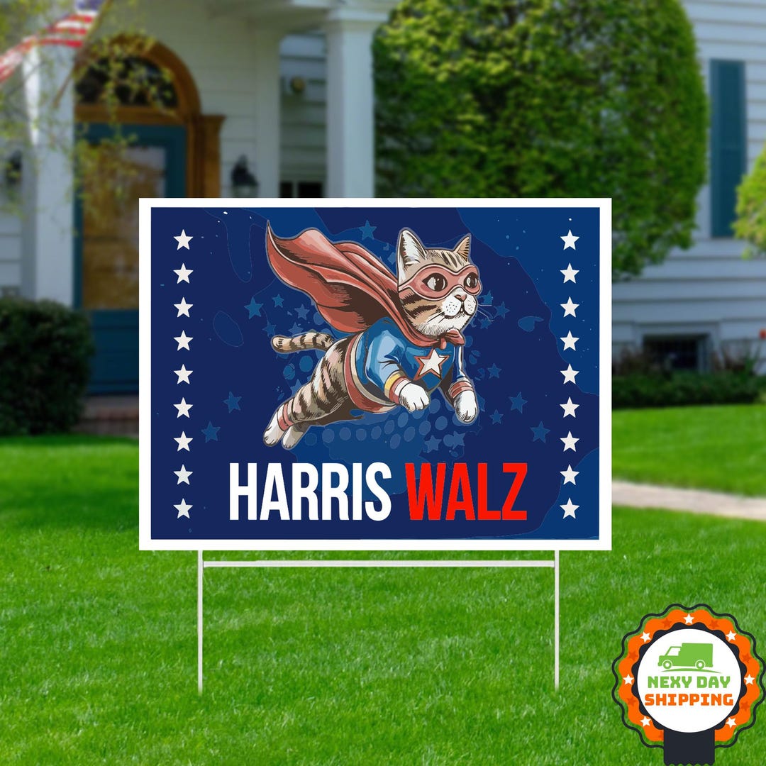 Supercat Kamala Yard Sign, Cat Election Sign, Harris Walz, Kamala for ...