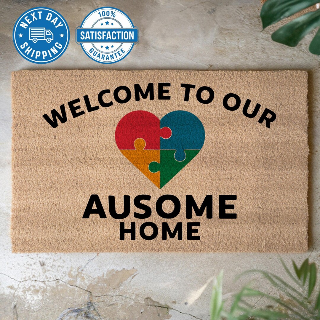 Welcome to Our Ausome Home Doormat, Autism Puzzle Pieces, Autism ...