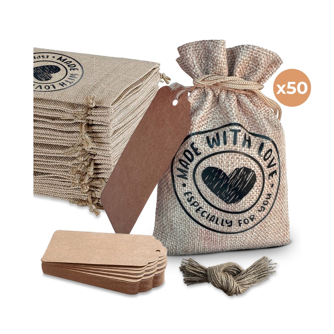 50PCS 4’’x6’’ Inch Burlap Gift Bag,drawstring Line and Gift Tags With ...