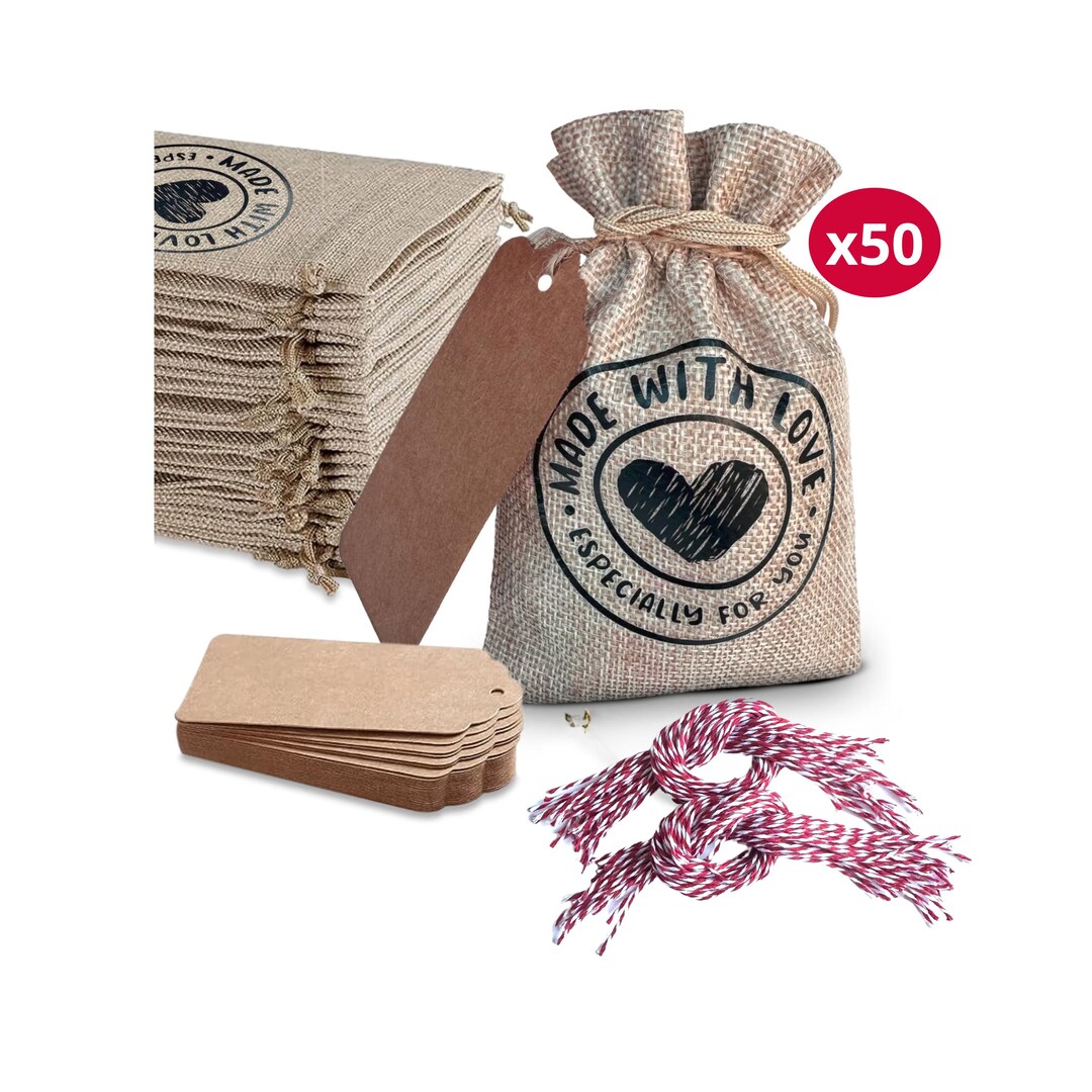 50PCS 4’’x6’’ Inch Burlap Gift Bag,drawstring Line and Gift Tags With ...