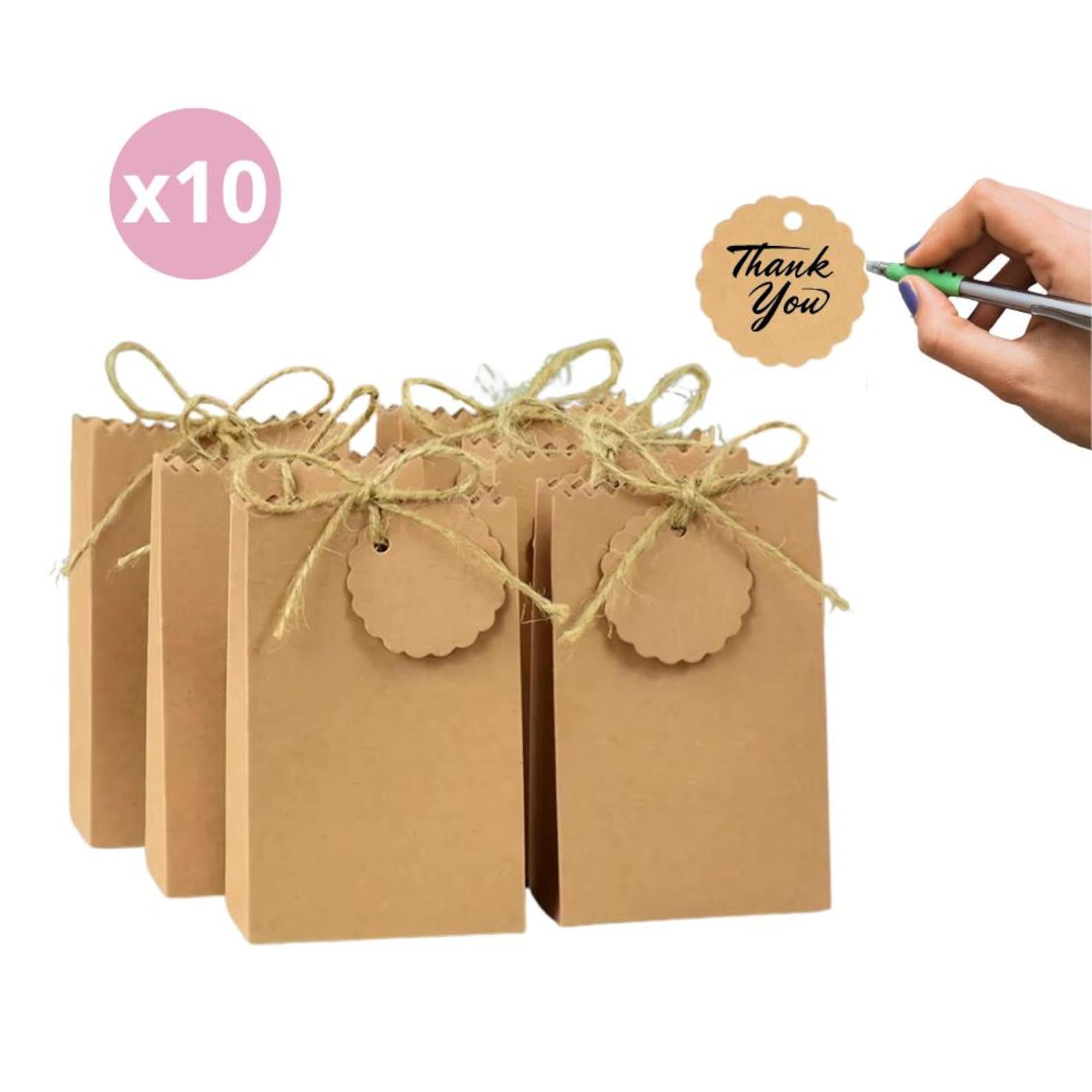 10 Pack Extra Small Kraft Favour Bag, Mini Gift Bags for Parties With ...