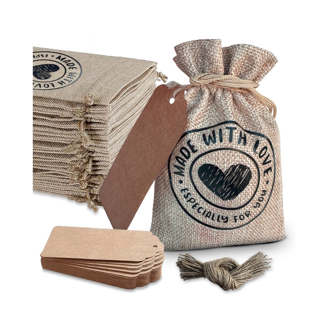 24 PCS 4’’x6’’ Inch Burlap Gift Bag ,drawstring Line and Gift Tags With ...