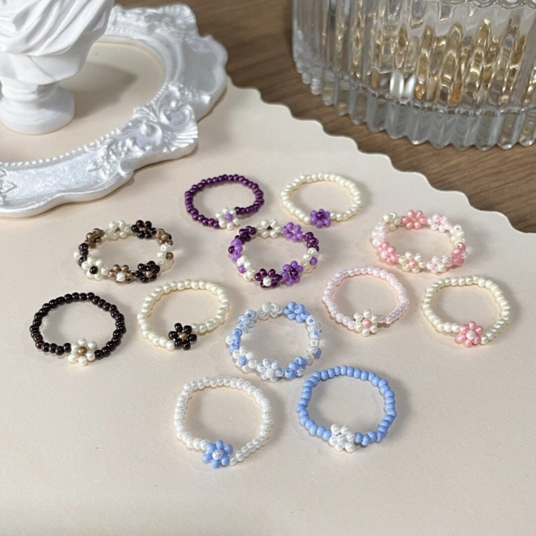 3-ring Set Handmade Beaded Flower Rings for Women / Gift for Her / Pink ...