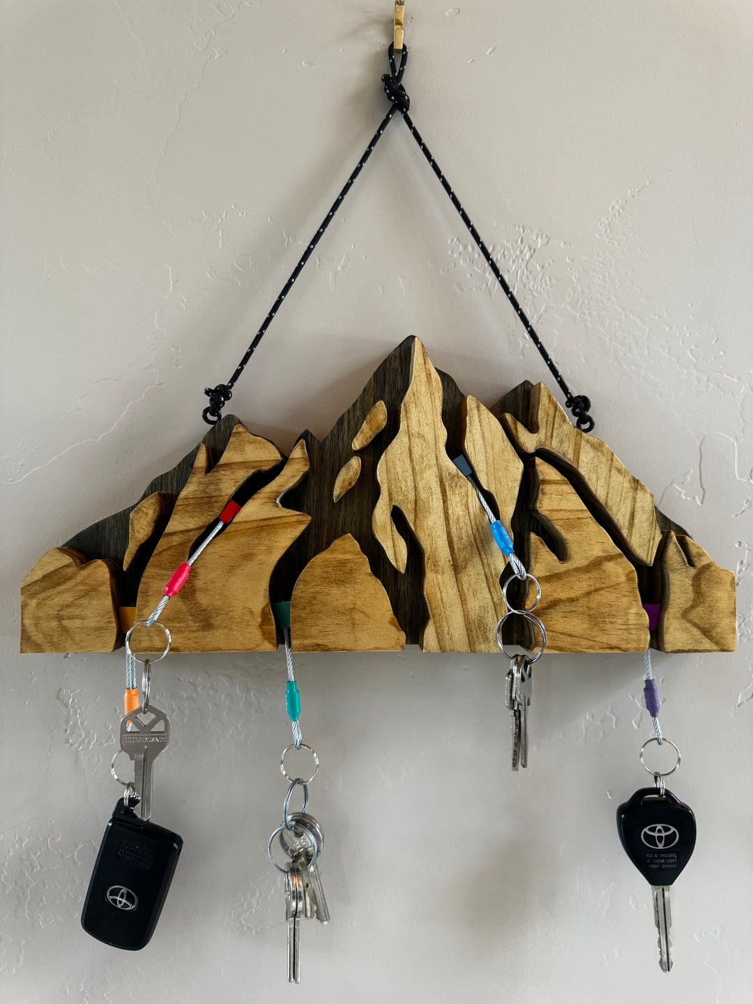 Large Mountain Wood Key Holder With 4 Climbing Nut Keychains - Etsy