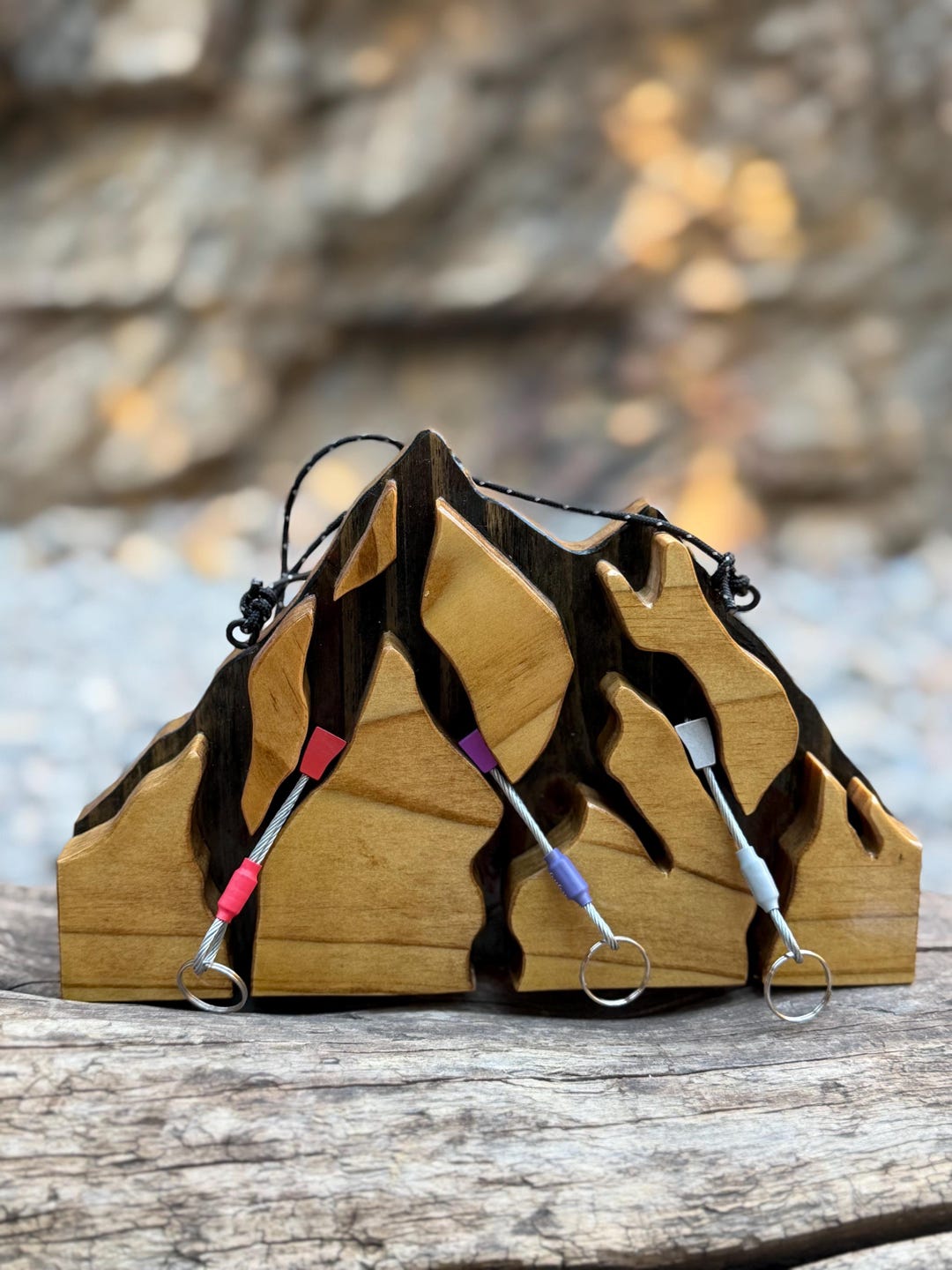 Small Mountain Wood Key Holder With 3 Assorted Climbing Keychain Bundle ...