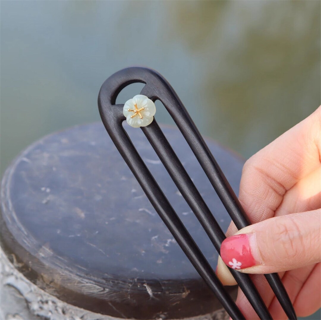 U Shaped Hair Claw, 3 Prongs Hair Pin,hand Carved Wood Hairpin With ...