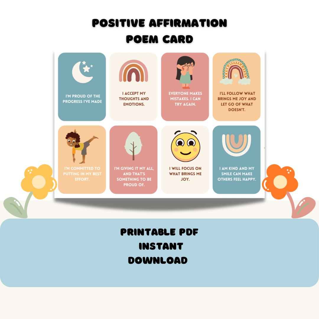 Printable Positive Affirmations for Kids Poems Card Motivation Card ...