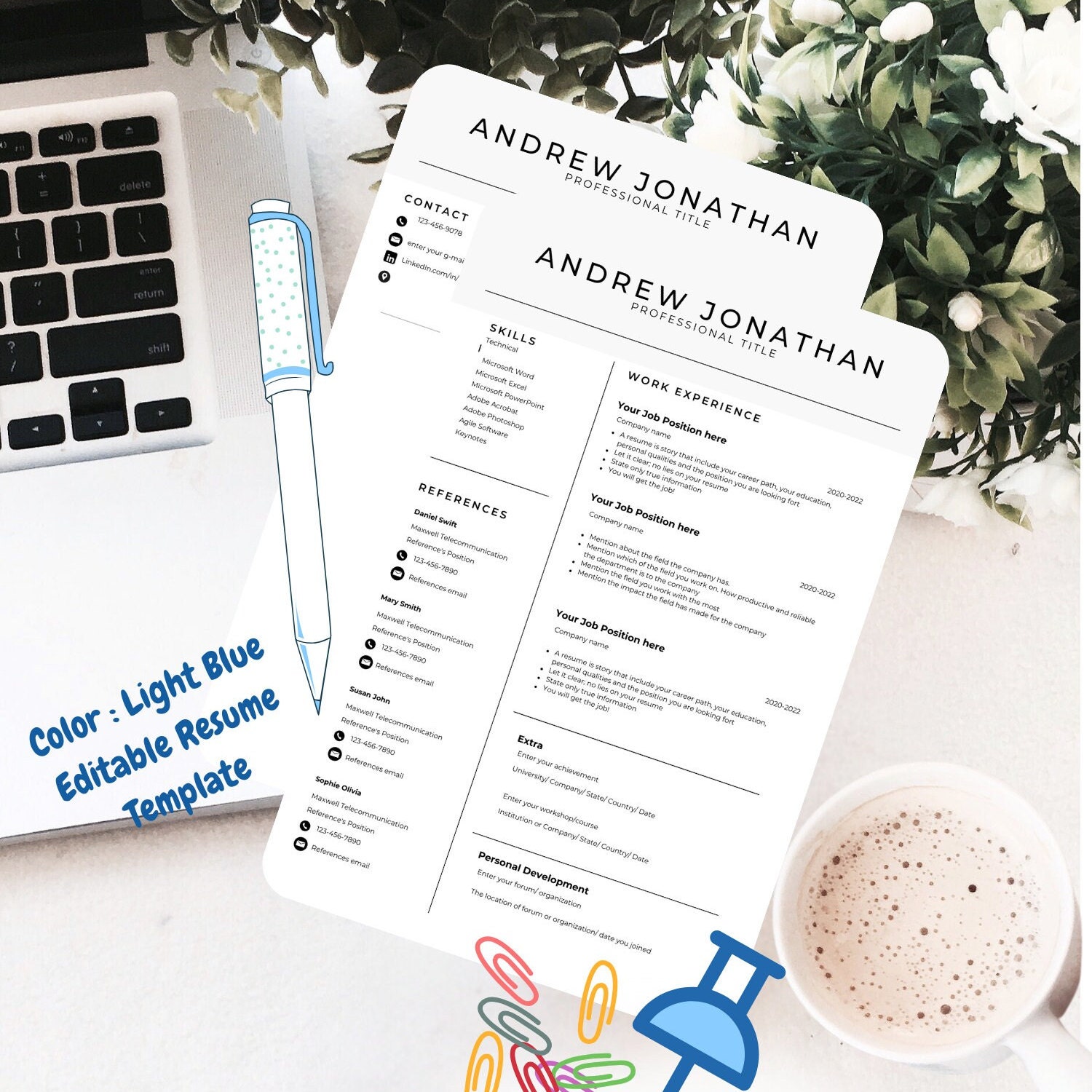 Resume Template, Modern Resume Template With Photo, Resume Template ...