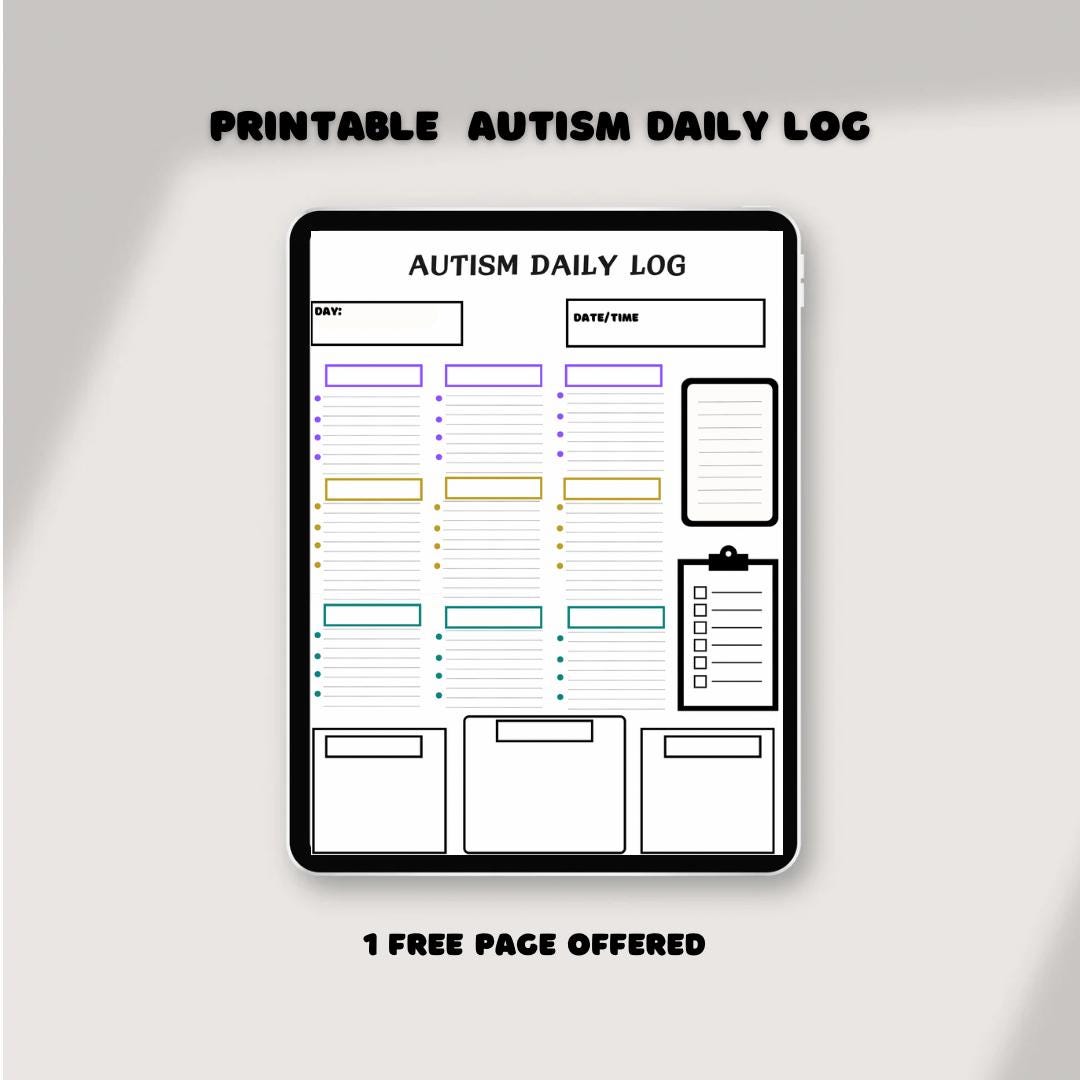 Printable Autism Daily Log, Autism Day Tracker, Autism Log Book, Autism ...