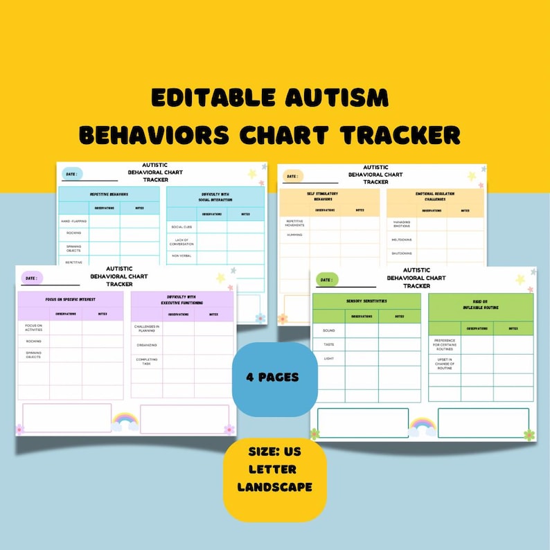 Editable Autistic Behavioral Tracker,checklist Printable, Behavior ...