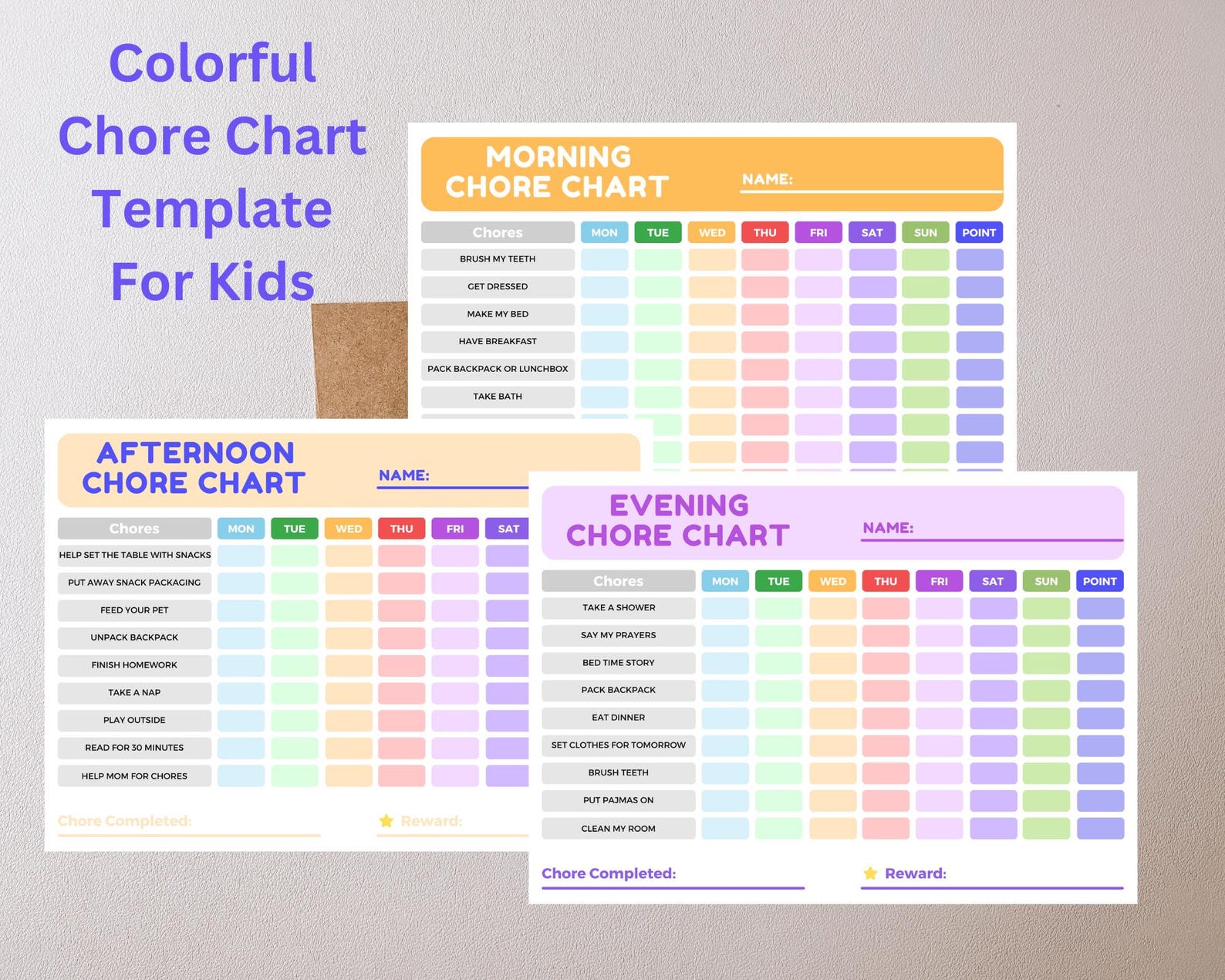 Colorful Chore Chart Template for Kids Schedule for Children Day ...