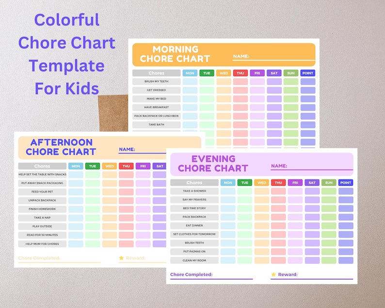 Colorful Chore Chart Template for Kids Schedule for Children Day ...