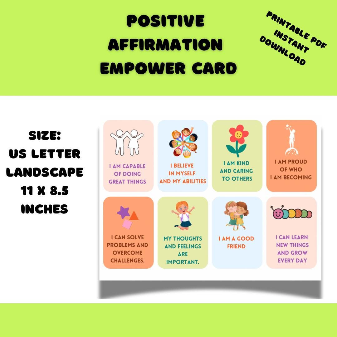 Printable Positive Affirmations for Kids Poems Card Motivation Card ...