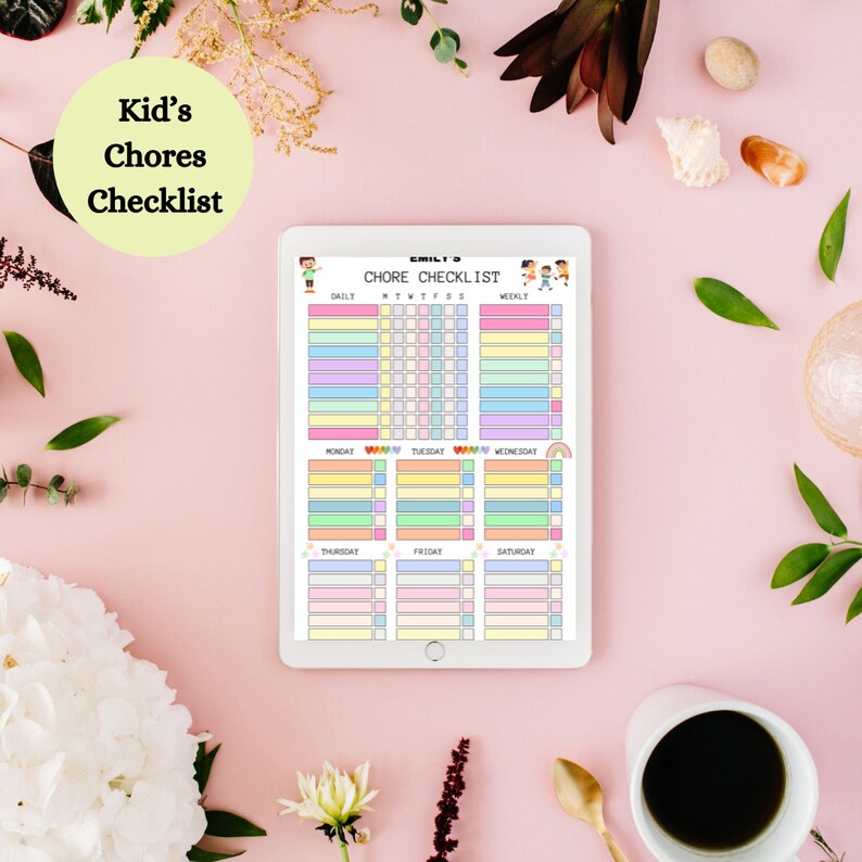 Editable Kid's Chores Checklist, Rainbow Daily Routine, Responsibility ...