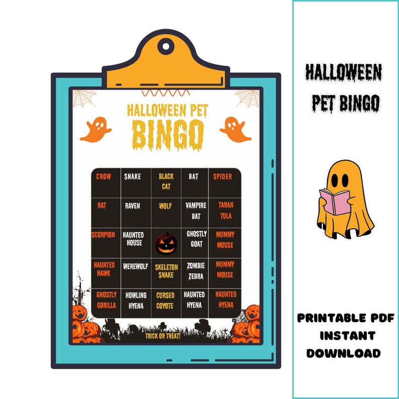 Printable Halloween Pet Bingo Card Game Halloween Game, Game for Kids ...