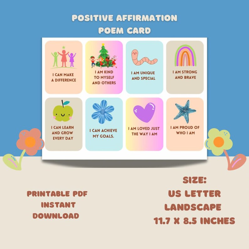 Printable Positive Affirmations for Kids Poems Card Motivation Card ...