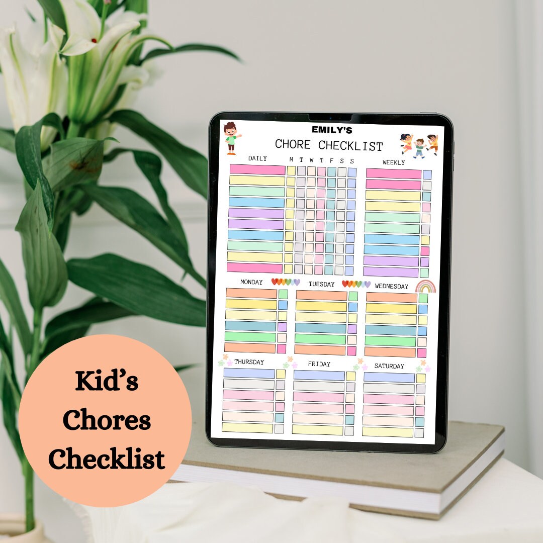 Editable Kid's Chores Checklist, Rainbow Daily Routine, Responsibility ...