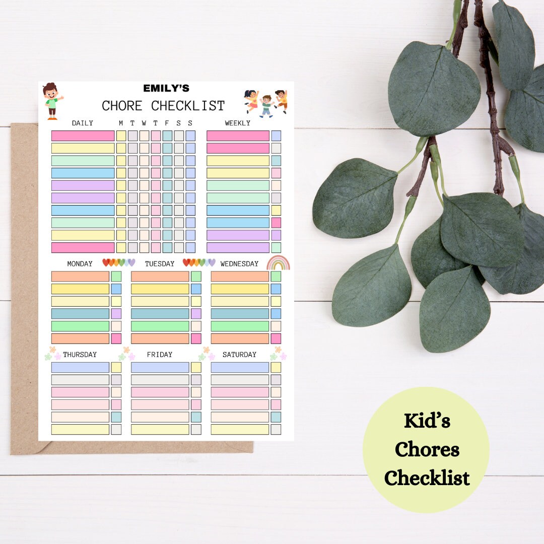 Editable Kid's Chores Checklist, Rainbow Daily Routine, Responsibility ...