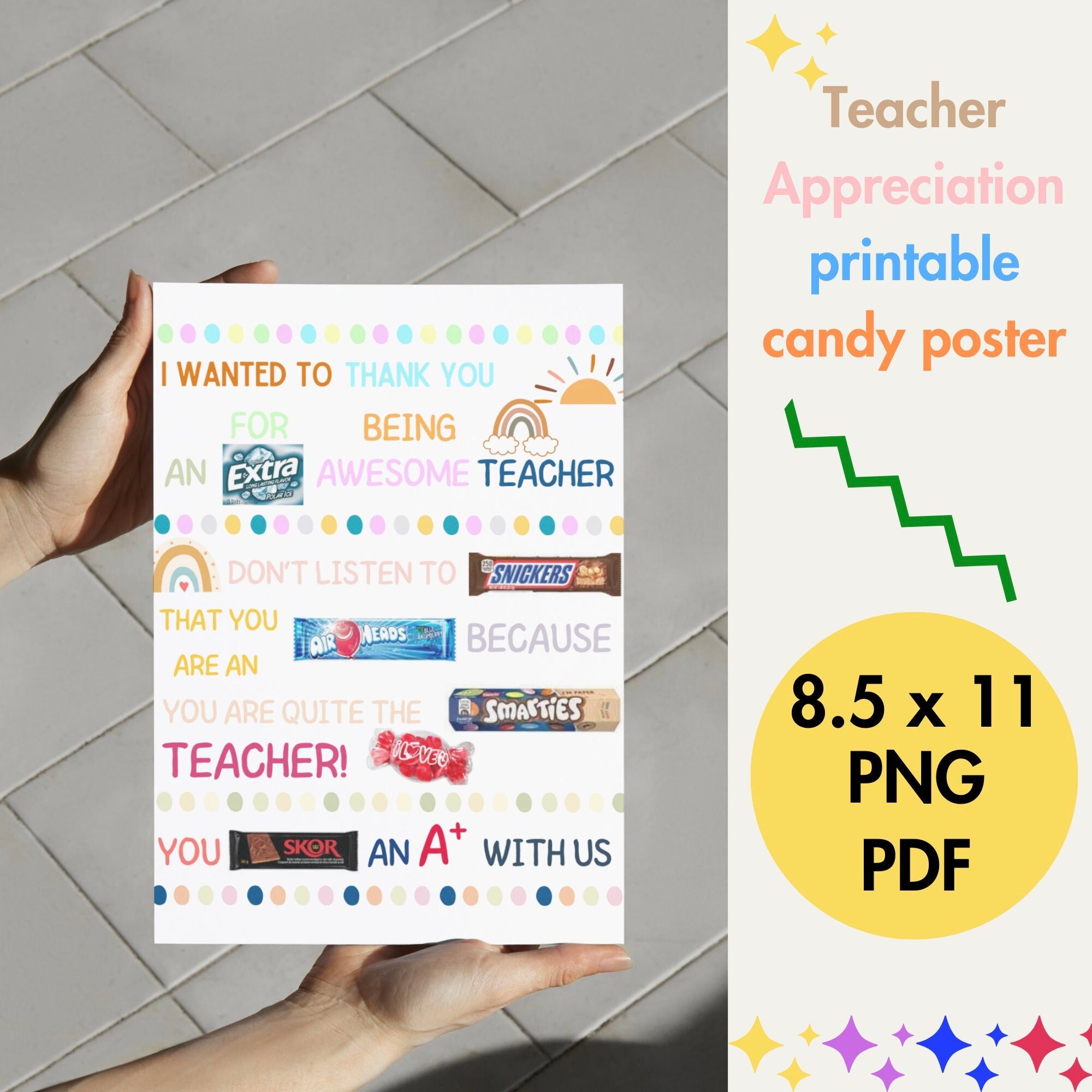 Teacher Appreciation Candy Poster, Gift for Teachers, Classroom Decor ...