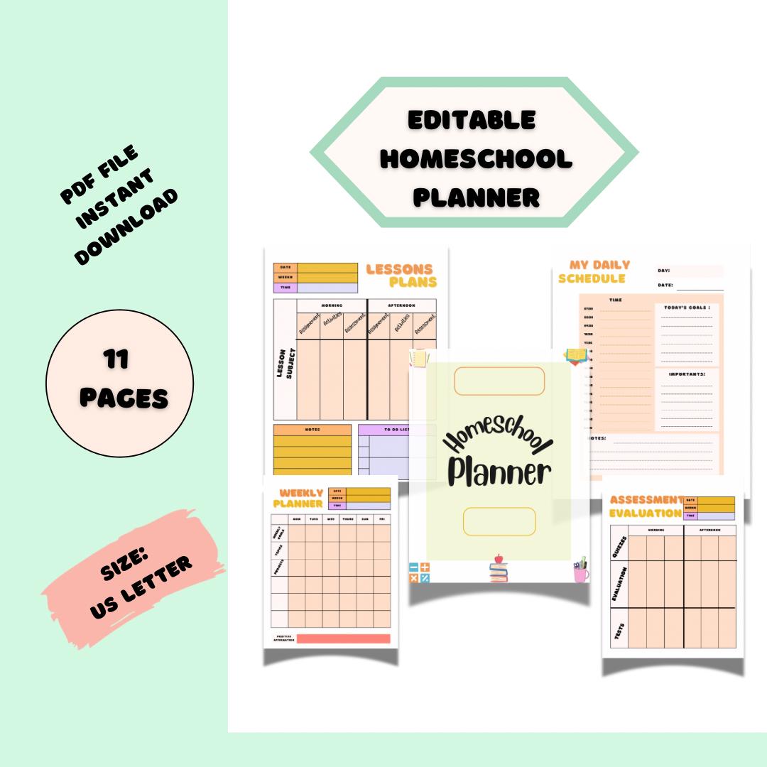 Editable Homeschool Planner Template,home Schooling Planner,kids Teens ...